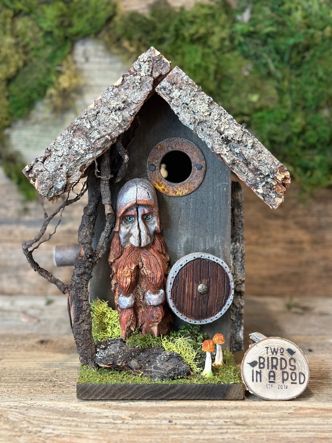 Rustic Birdhouse With Viking Tree Guardian Whimsical and Functional ...