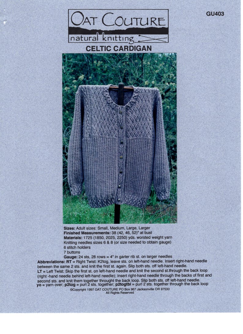 Celtic Cardigan Knitting Pattern for Adults, Designed by Oat Couture ...