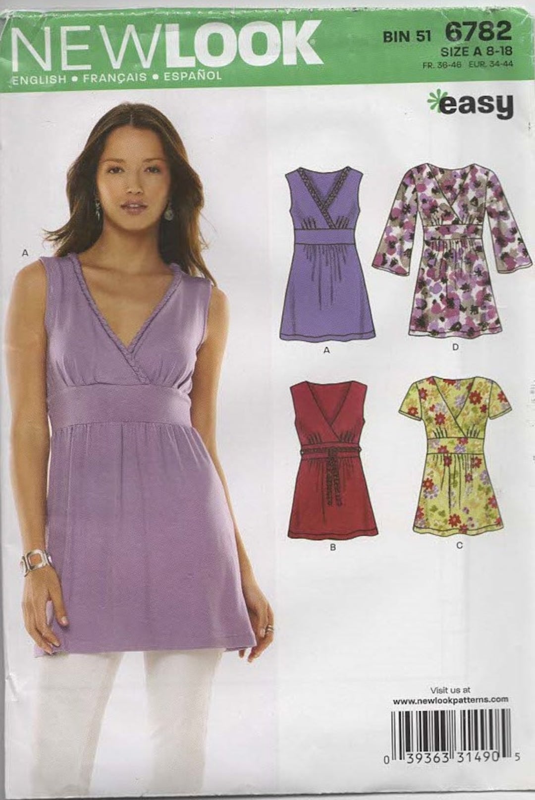 6782 New Look Tunic for Knit Fabric Size A 8-10-12-14-16-18 Paper ...