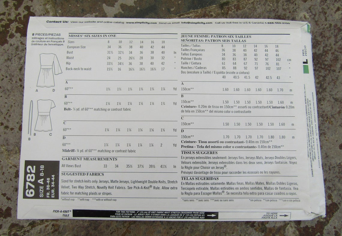 6782 New Look Tunic for Knit Fabric Size A 8-10-12-14-16-18 Paper ...