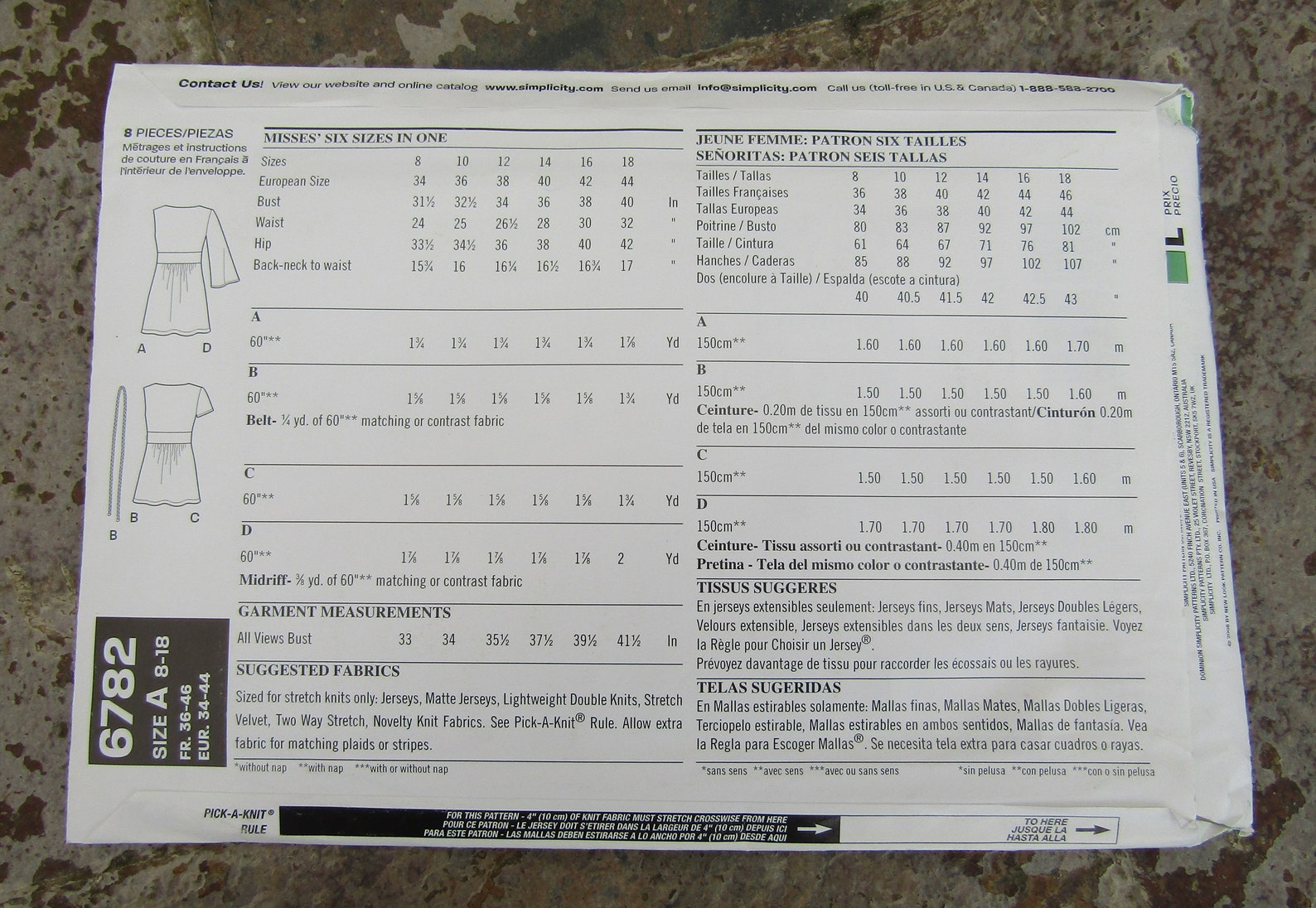 6782 New Look Tunic for Knit Fabric Size A 8-10-12-14-16-18 Paper ...