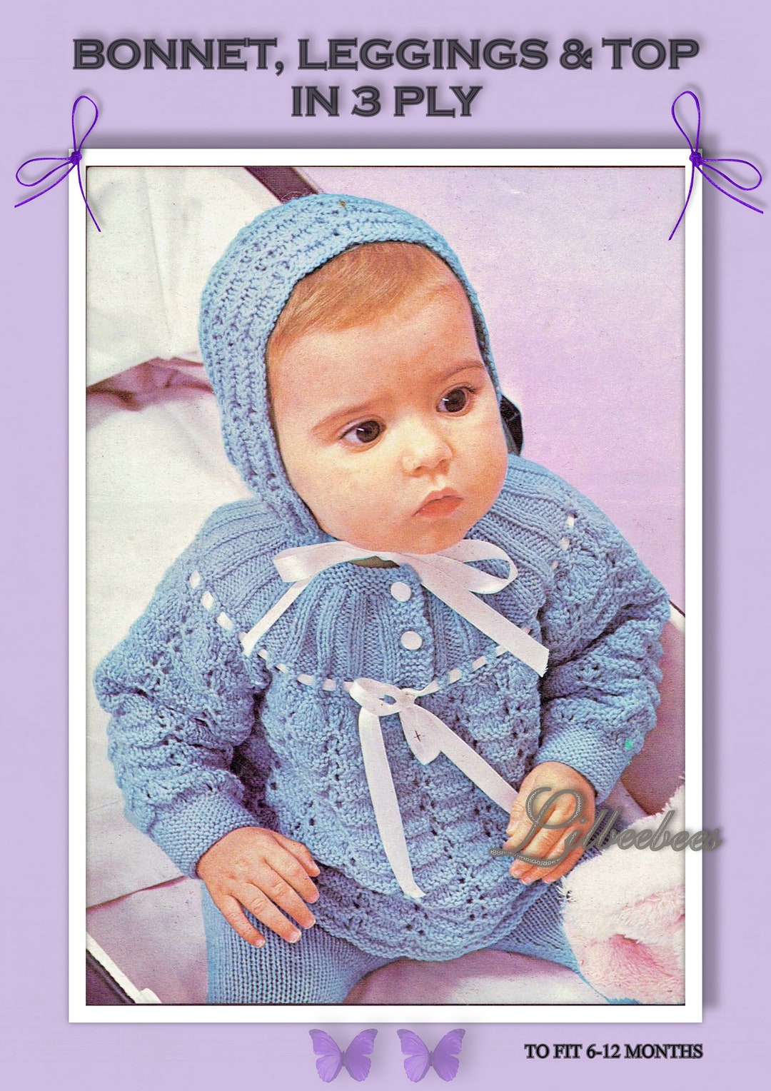 Baby Knitting Pattern - PDF Download - Bonnet Leggings & Top in 3 Ply ...