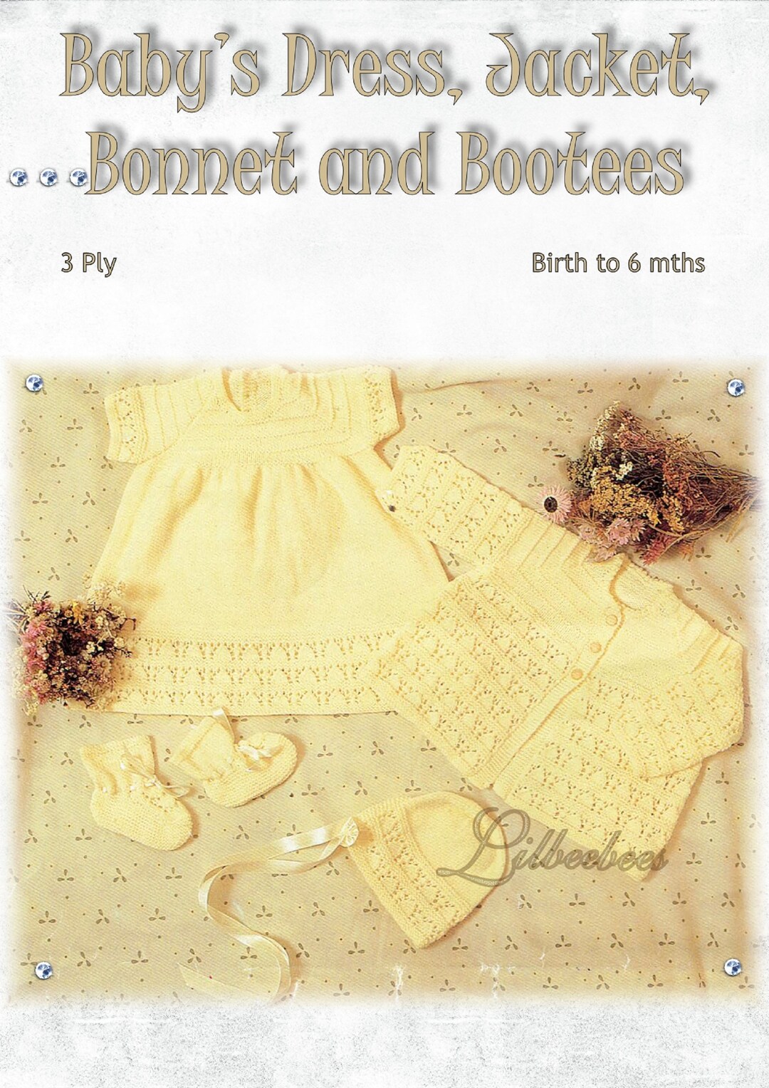 Baby Knitting Pattern - Pdf - Dress, Jacket, Bonnet & Bootees in 3 Ply ...