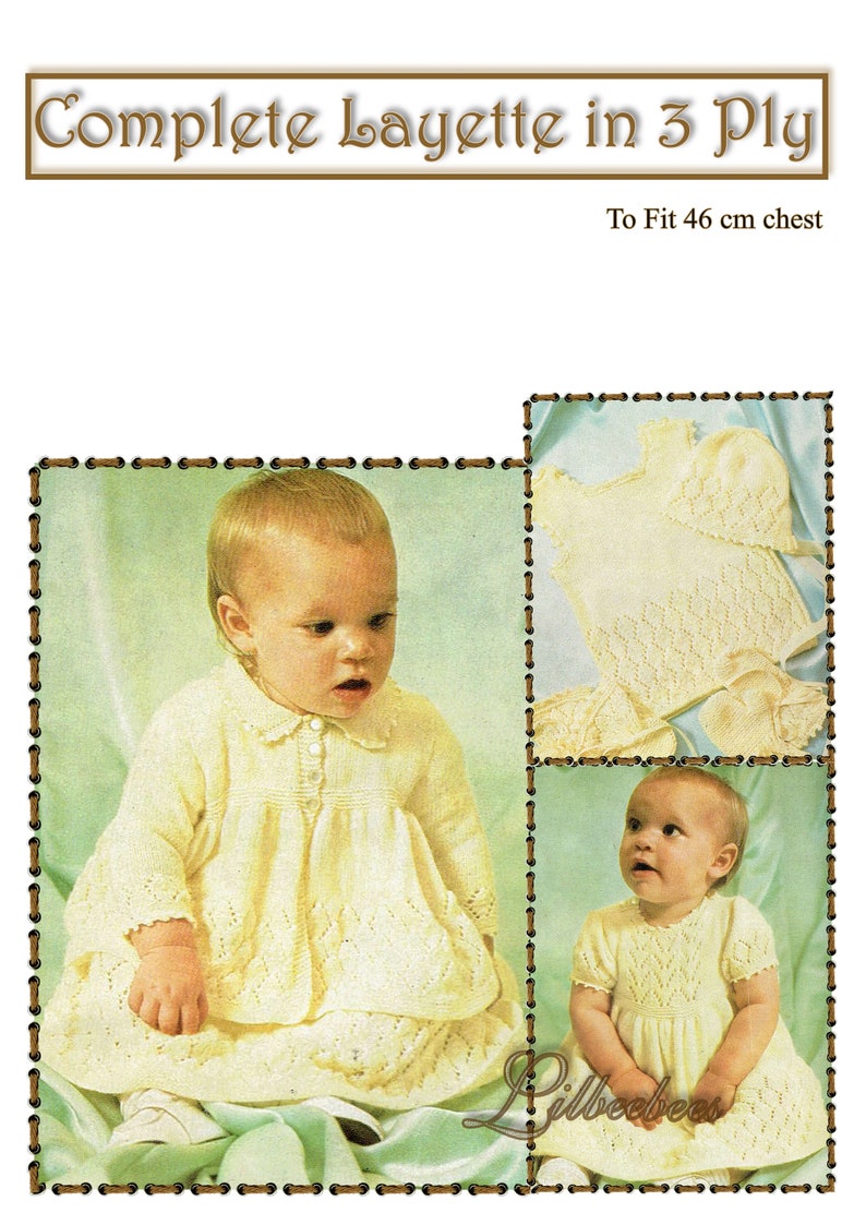 Baby Knitting Pattern - Complete Baby Layette in 3 Ply Yarn to Fit 46 ...