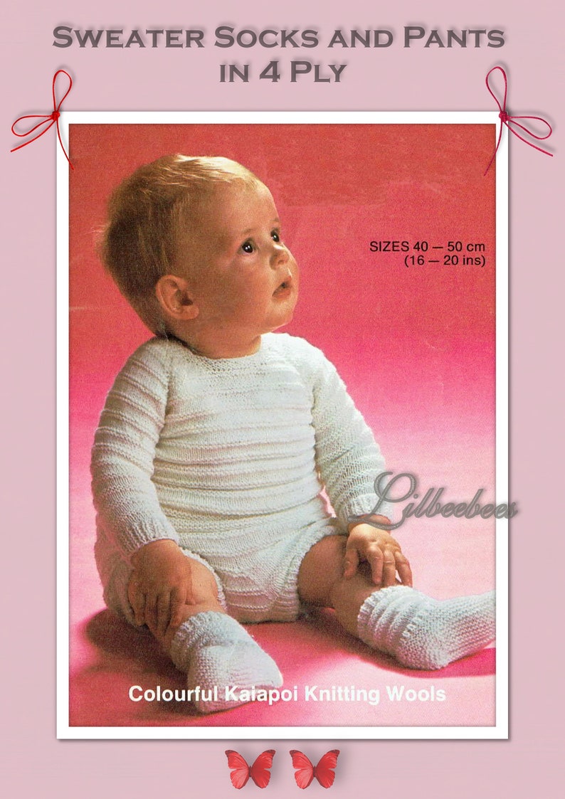 Baby Knitting Pattern - PDF Download - Sweater & Pants and Socks in 4 ...