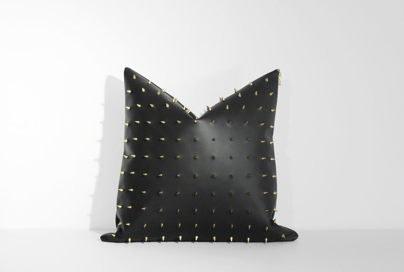 Studded Leather Pillow, Black Spike Pillow, Luxury Contemporary Modern ...