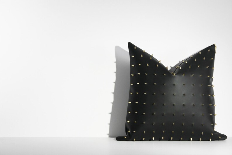 Studded Leather Pillow, Black Spike Pillow, Luxury Contemporary Modern ...