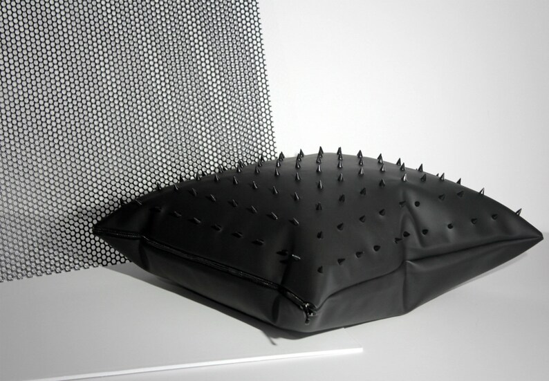 Studded Leather Pillow, Black Spike Pillow, Luxury Contemporary Modern ...