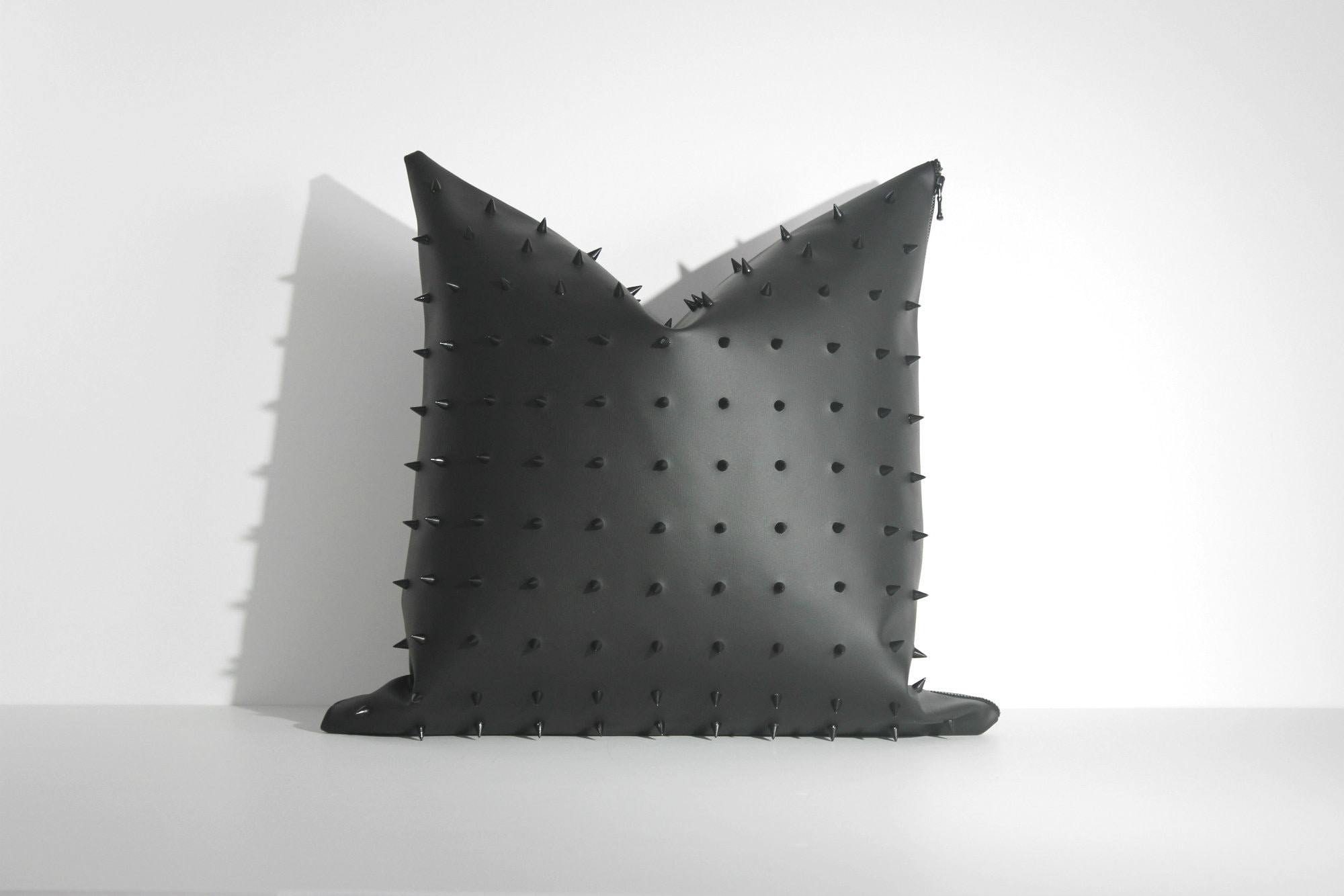 Studded Leather Pillow, Black Spike Pillow, Luxury Contemporary Modern ...