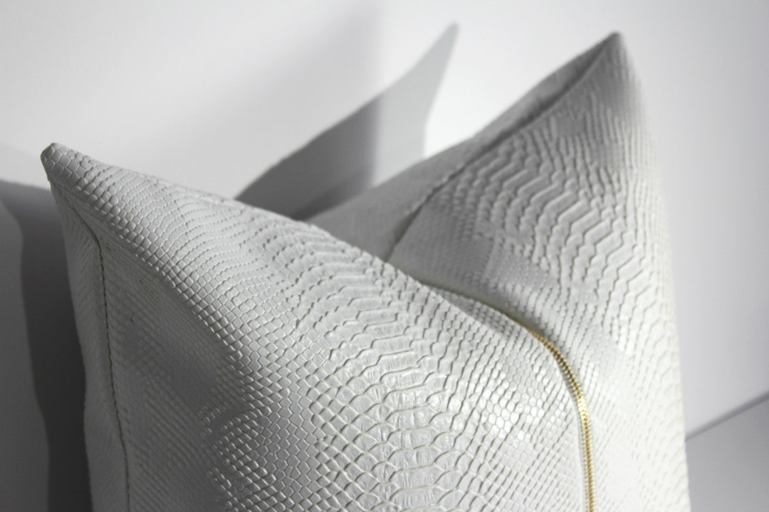 White Snake Skin Pillow, White & Gold Throw Pillow, Snake Print Pillow ...