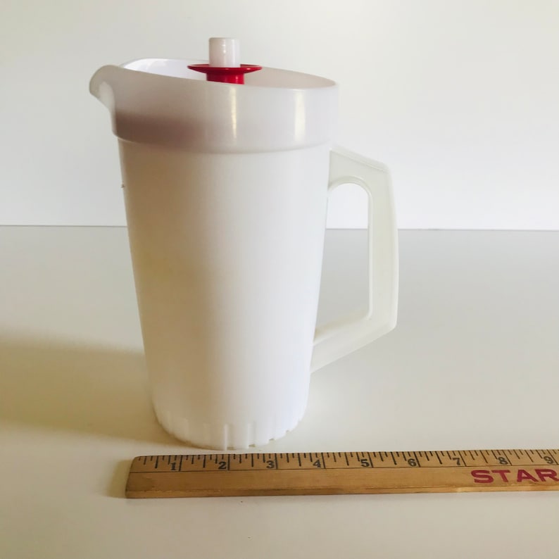 Vintage White Red Tupperware Pitcher, Vintage Pitcher, 80s Tupperware ...