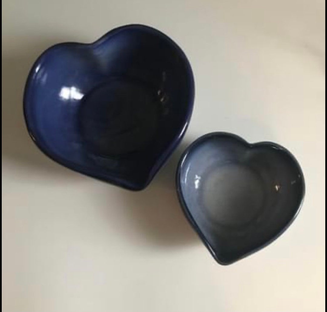 2 Vintage Blue Heart Pottery Bowls Heart Shaped Bowls - Etsy