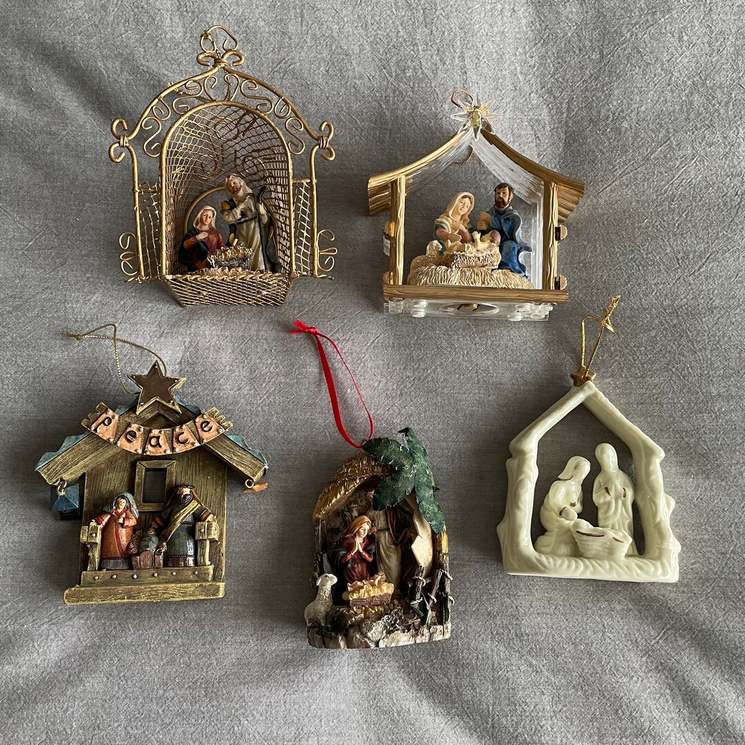 5 Nativity Ornaments, Holy Family, Christmas Ornaments, Holiday Tree ...