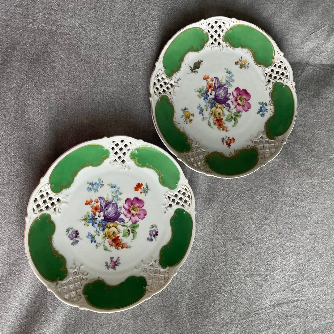 2 Schumann Bavaria Dresden Vintage 1930s Floral Green Articulated ...