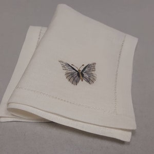 Linen Napkins With Butterfly Embroidery Set of 8, Embroidered Napkin ...