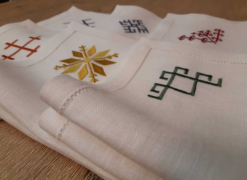 Linen Napkins With Latvian Symbols Embroidery Hemstiched - Etsy