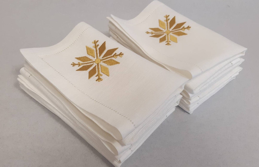 Linen Napkins With Latvian Sign Auseklis Embroidery, Hemstiched Linen ...