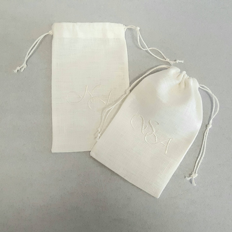 Personalized Linen Sachet Favor Bags • Machine Embroidered Initials or ...