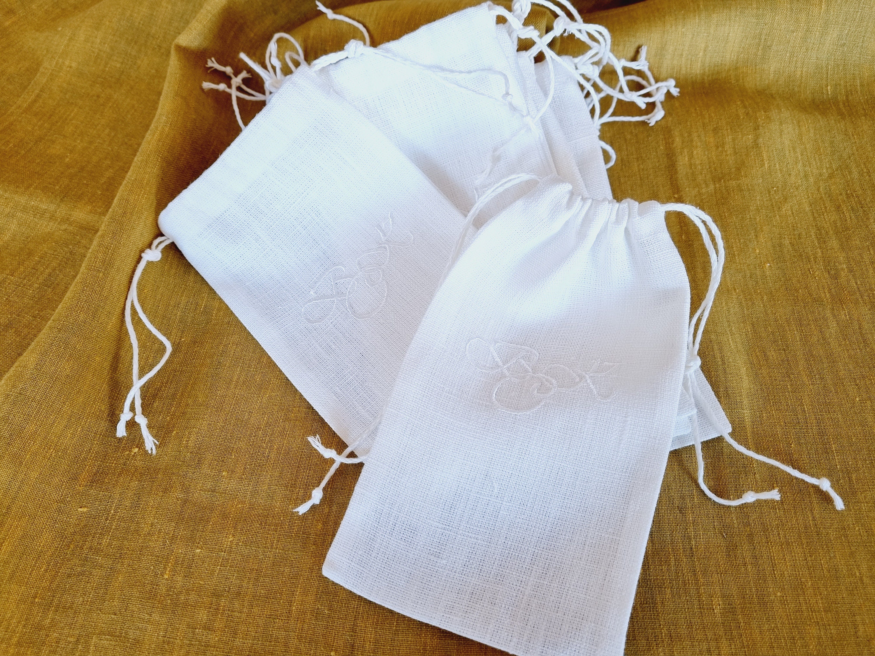Personalized Linen Sachet Favor Bags • Machine Embroidered Initials or ...