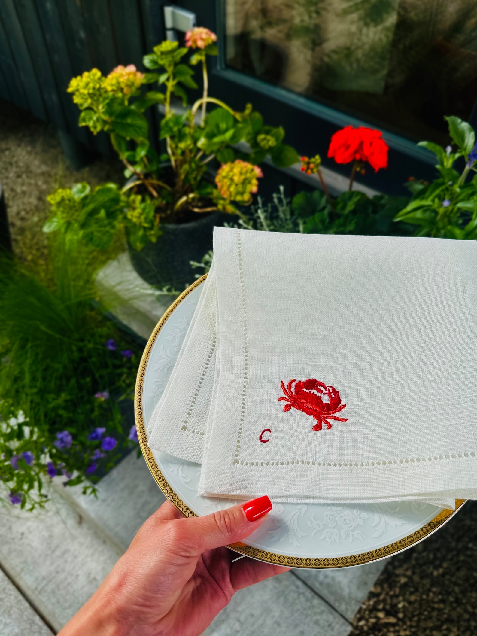 Linen Dinner Napkins With Fish Embroidery, Sea Life Napkin, White Linen ...