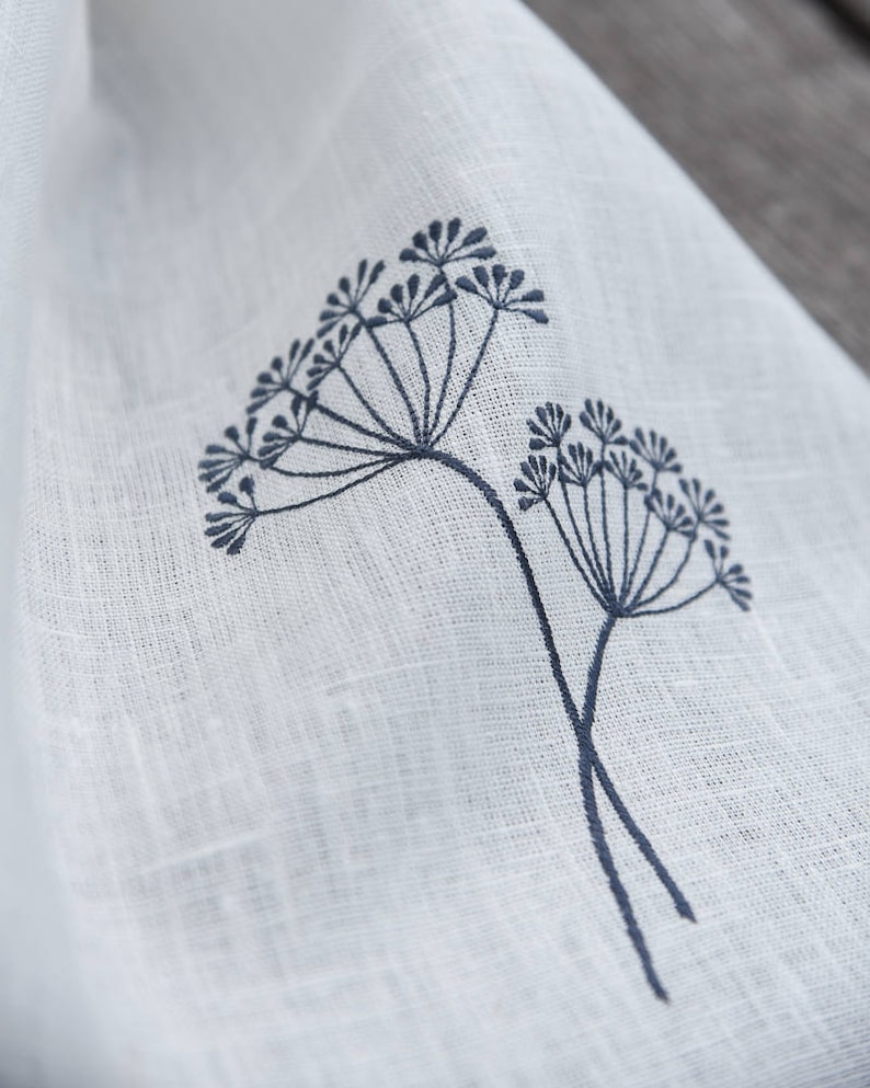 Linen Tea towel with dill embroidery | Etsy