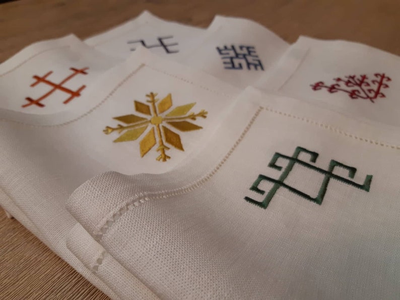 Linen Napkins With Latvian Symbols Embroidery Hemstiched - Etsy
