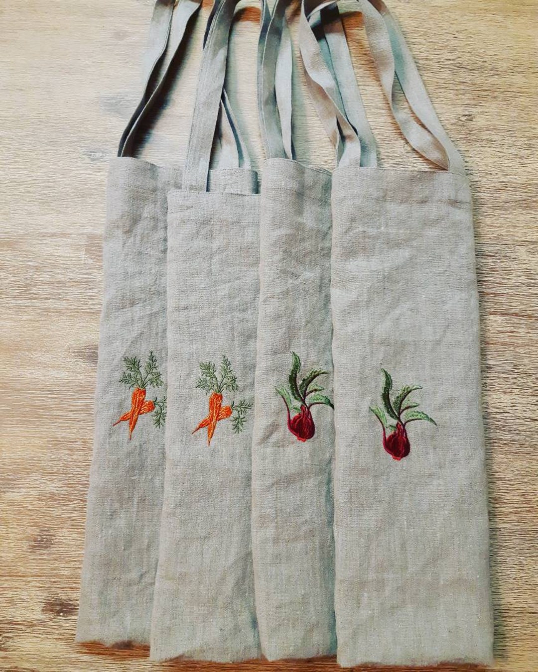 Linen Shopping Bag Embroidered Linen Bag Gray Linen Pouch Vegetables ...