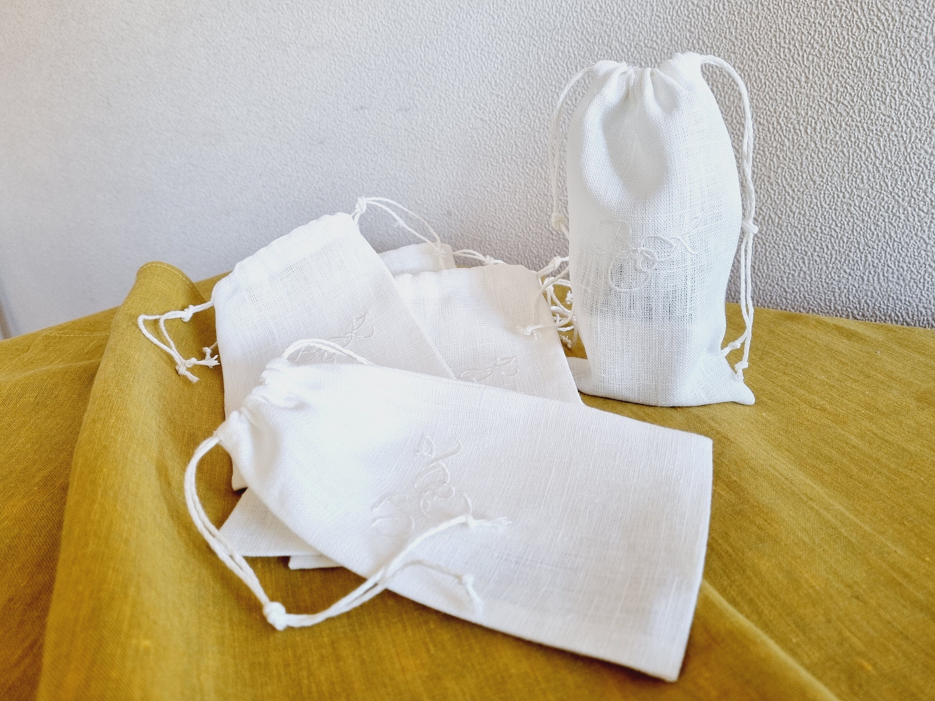 Personalized Linen Sachet Favor Bags • Machine Embroidered Initials or ...