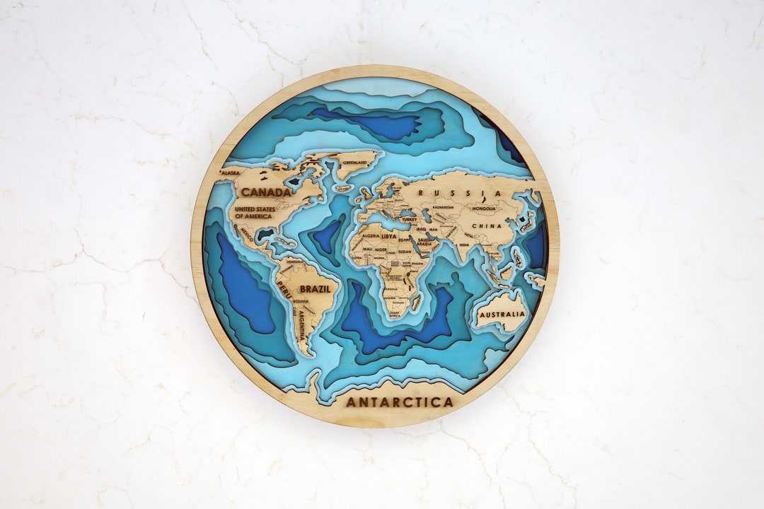 3D World Map, 6-layer Laser Cut, Colored, Backlit, Stress Relief ...