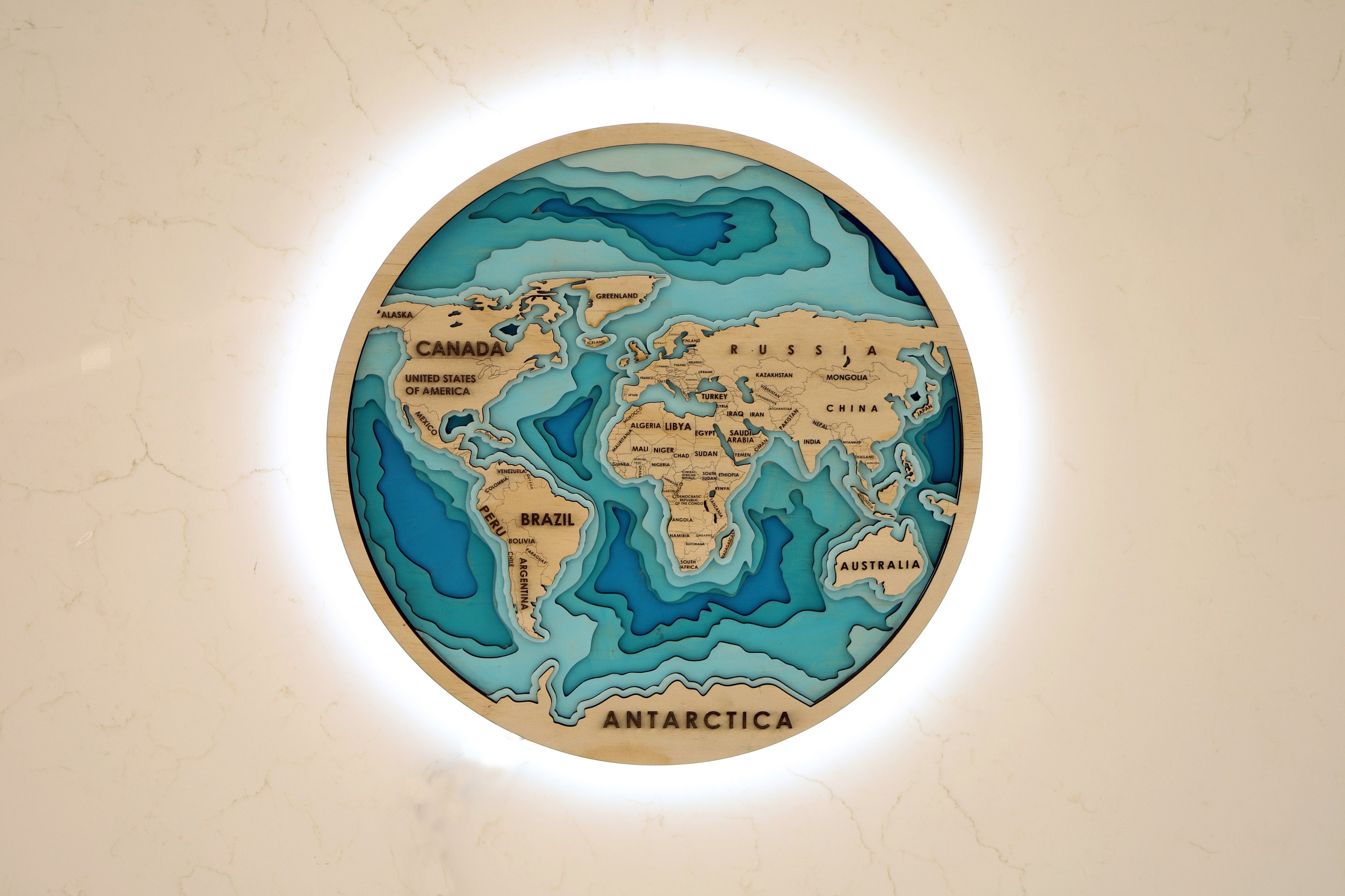 3D World Map, 6-layer Laser Cut, Colored, Backlit, Stress Relief ...