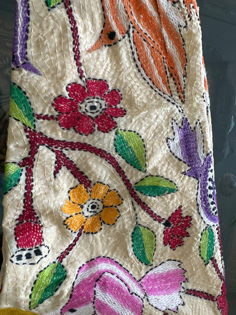 Pure Geecha Silk With Kantha Embroidery on Tussar Blouse - Etsy