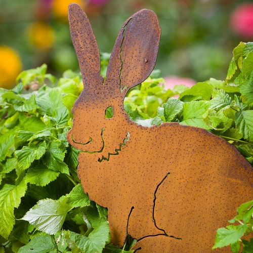 Rusted Metal Rabbit Yard Art Garden Stake - Etsy