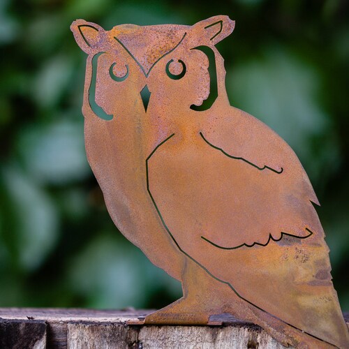 Owl Yard Art Rusted Metal Garden Decor - Etsy