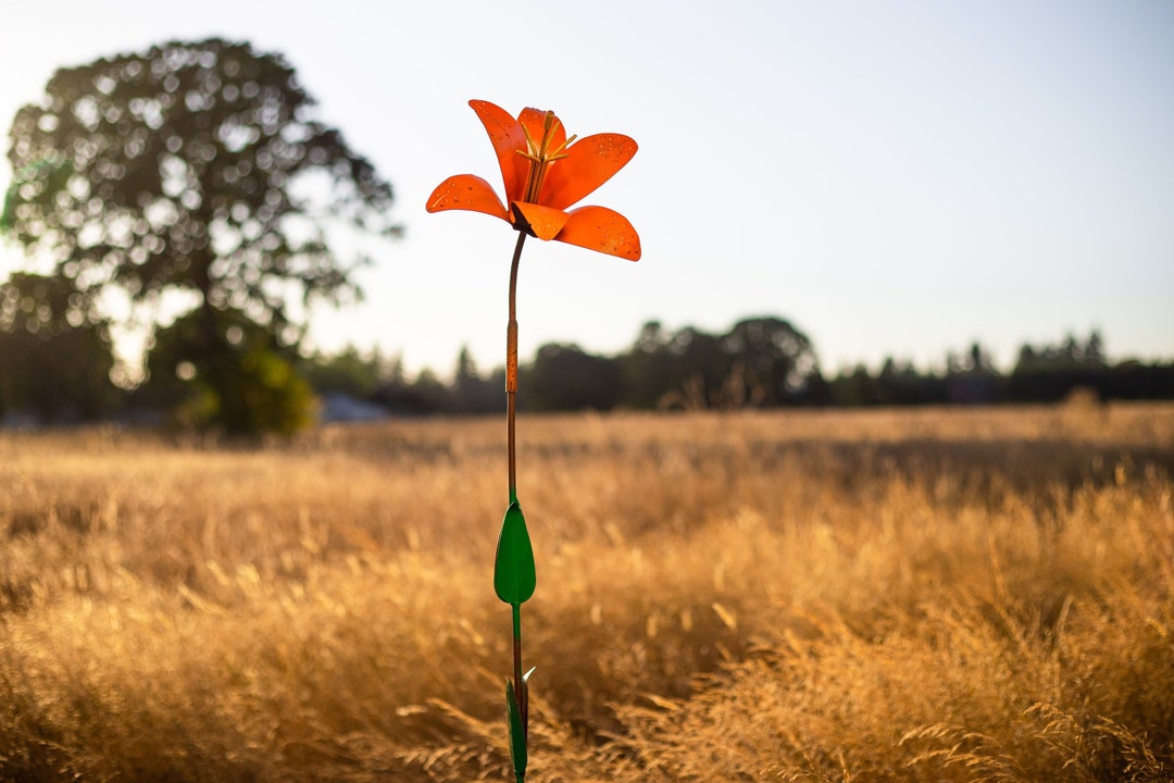 Lily Stake Painted Rusted Metal Yard Art Garden Gifts Metal Garden Art ...