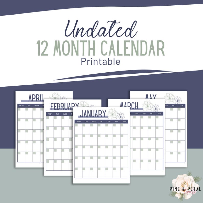 Printable Undated 12 Month Calendar - Etsy
