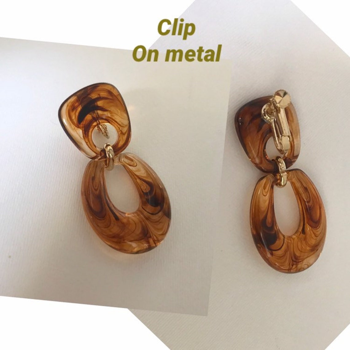 Faux Tortoise Shell Clip-on Earrings Retro Vintage Style | Etsy