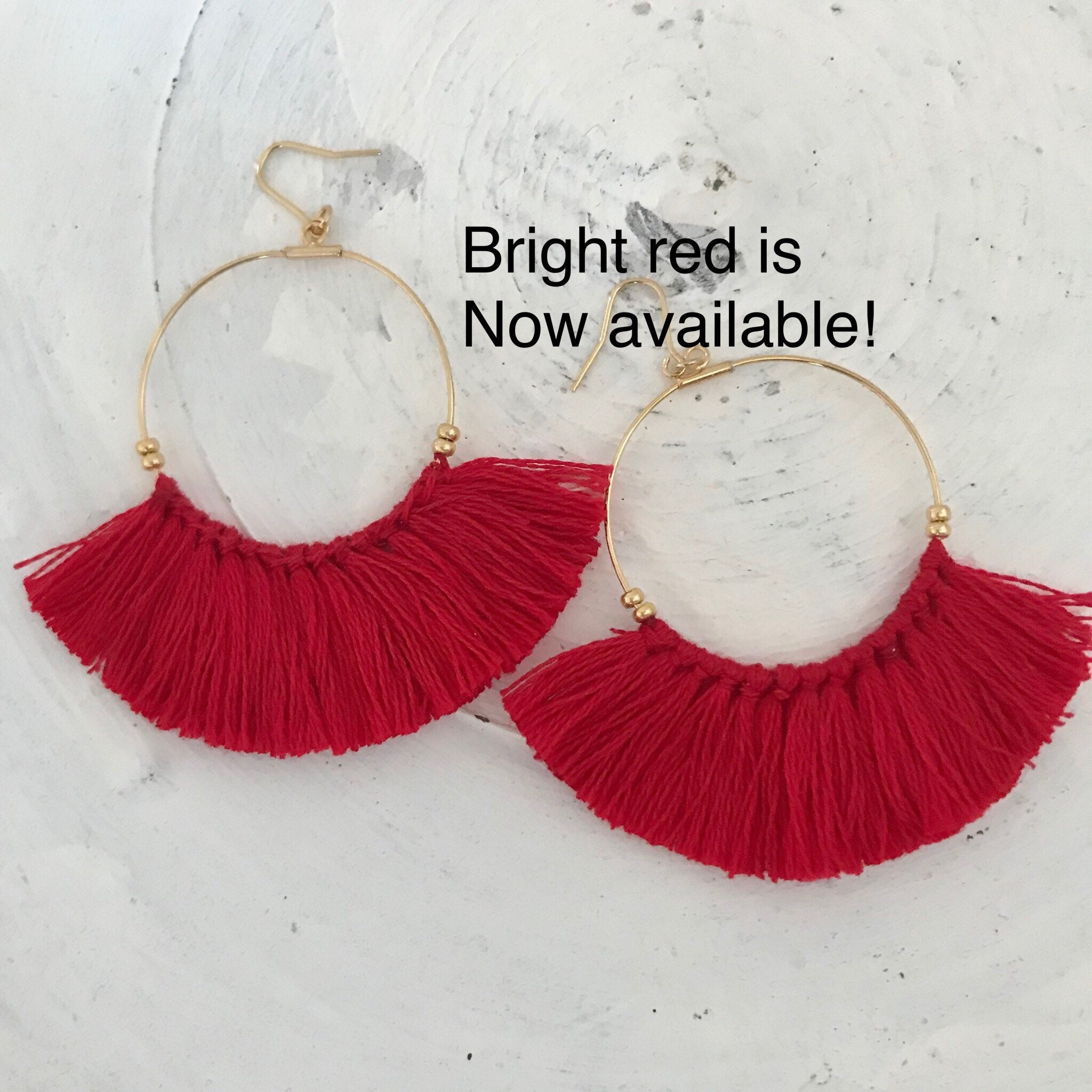 Clip on Red Tassel Earrings Fringe Earrings Hoop Earrings Dangle ...