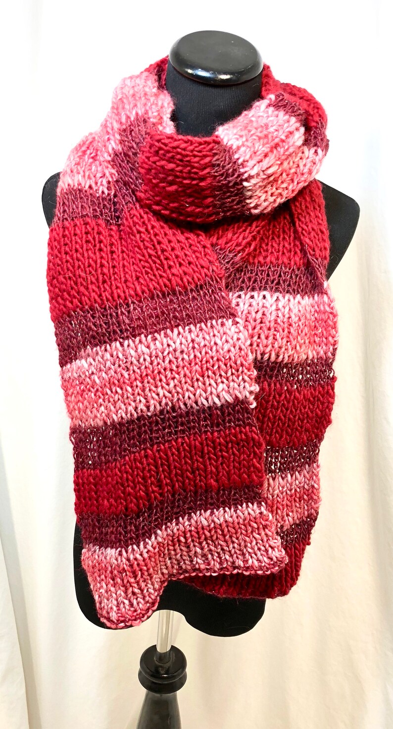 Red Stripe Wool Knit Scarf - Etsy