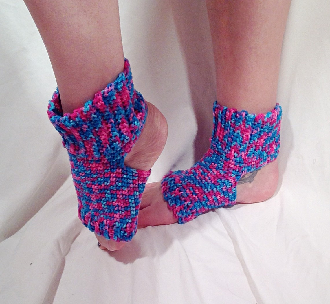 Bright Pink and Blue Crochet Yoga Socks - Etsy