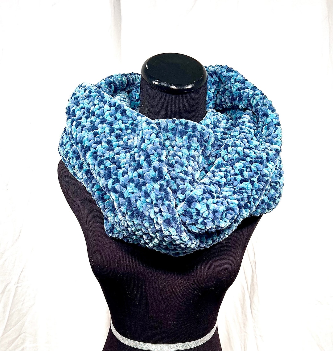Blue Fuzzy Chenille Infinity Crochet Scarf - Etsy