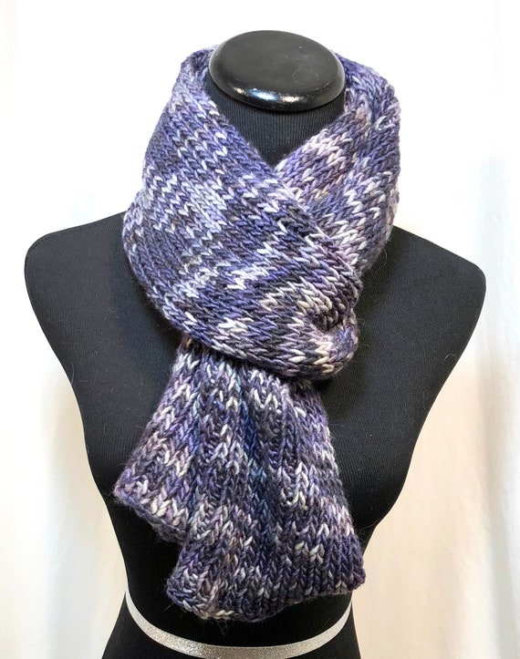 Blue and Gray Knit Scarf | Etsy