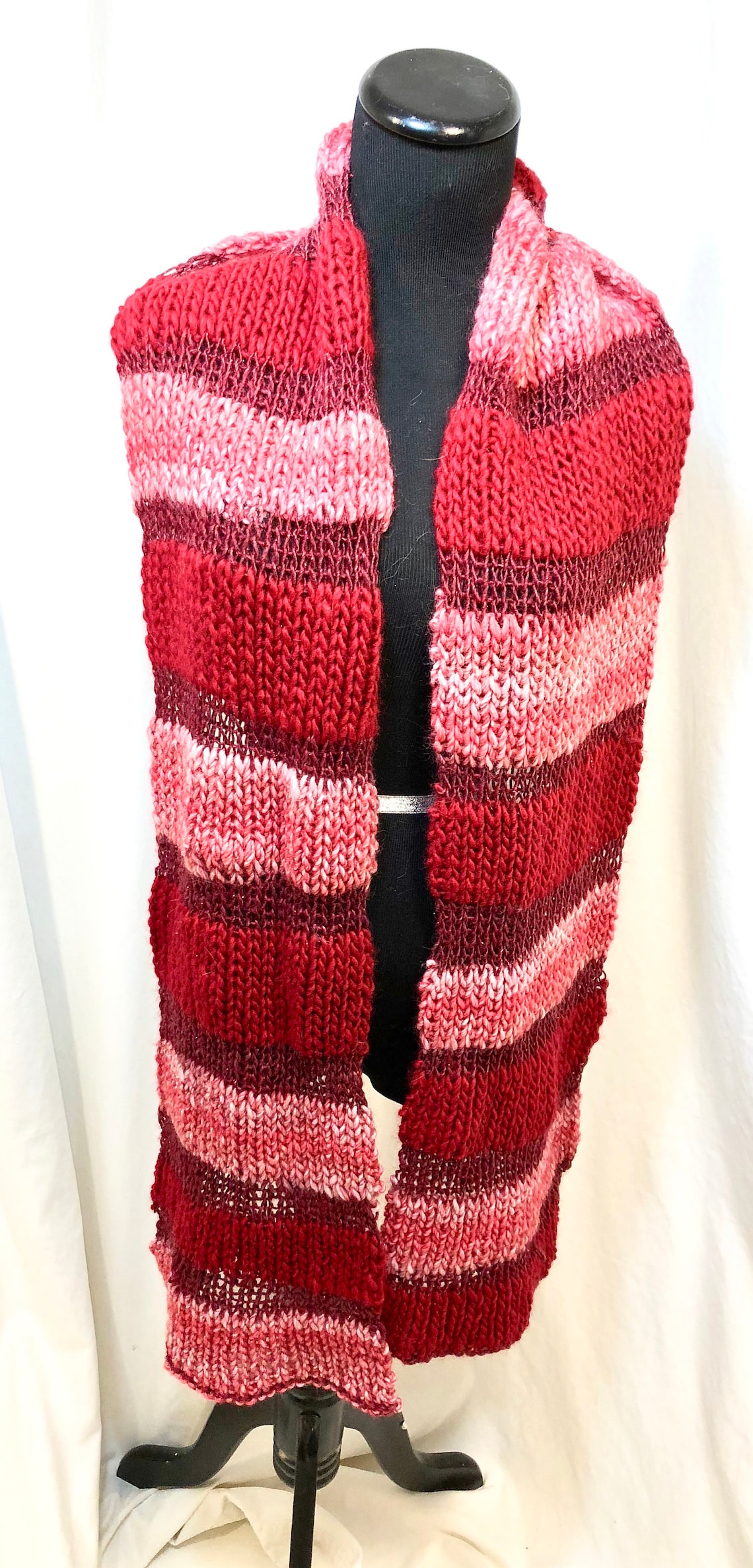 Red Stripe Wool Knit Scarf - Etsy