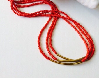 Red Multi Strand Necklace - Etsy