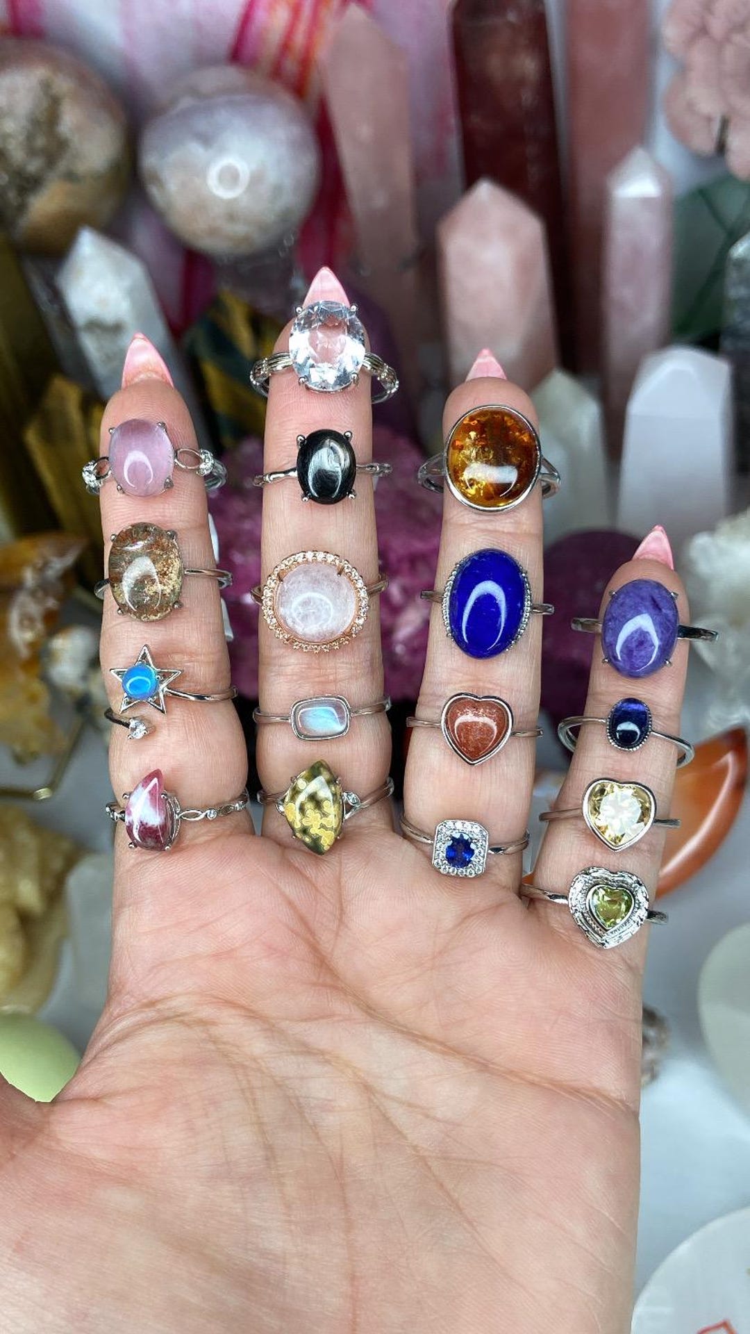 Sterling Silver Adjustable Crystal Rings/natural Stone Rings/gemstone ...
