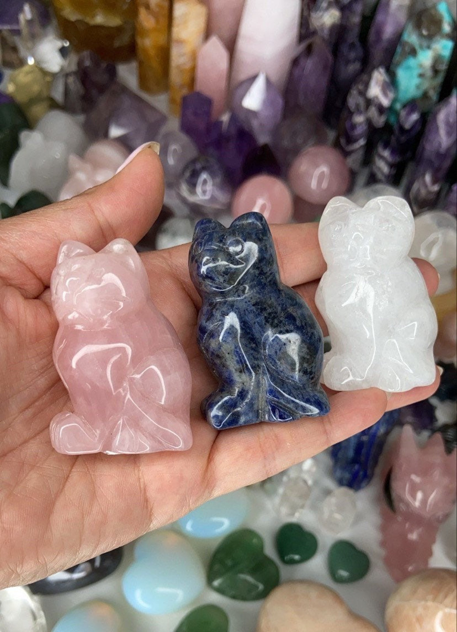 Gemstone Cat Carvings/crystal Cat Carvings - Etsy