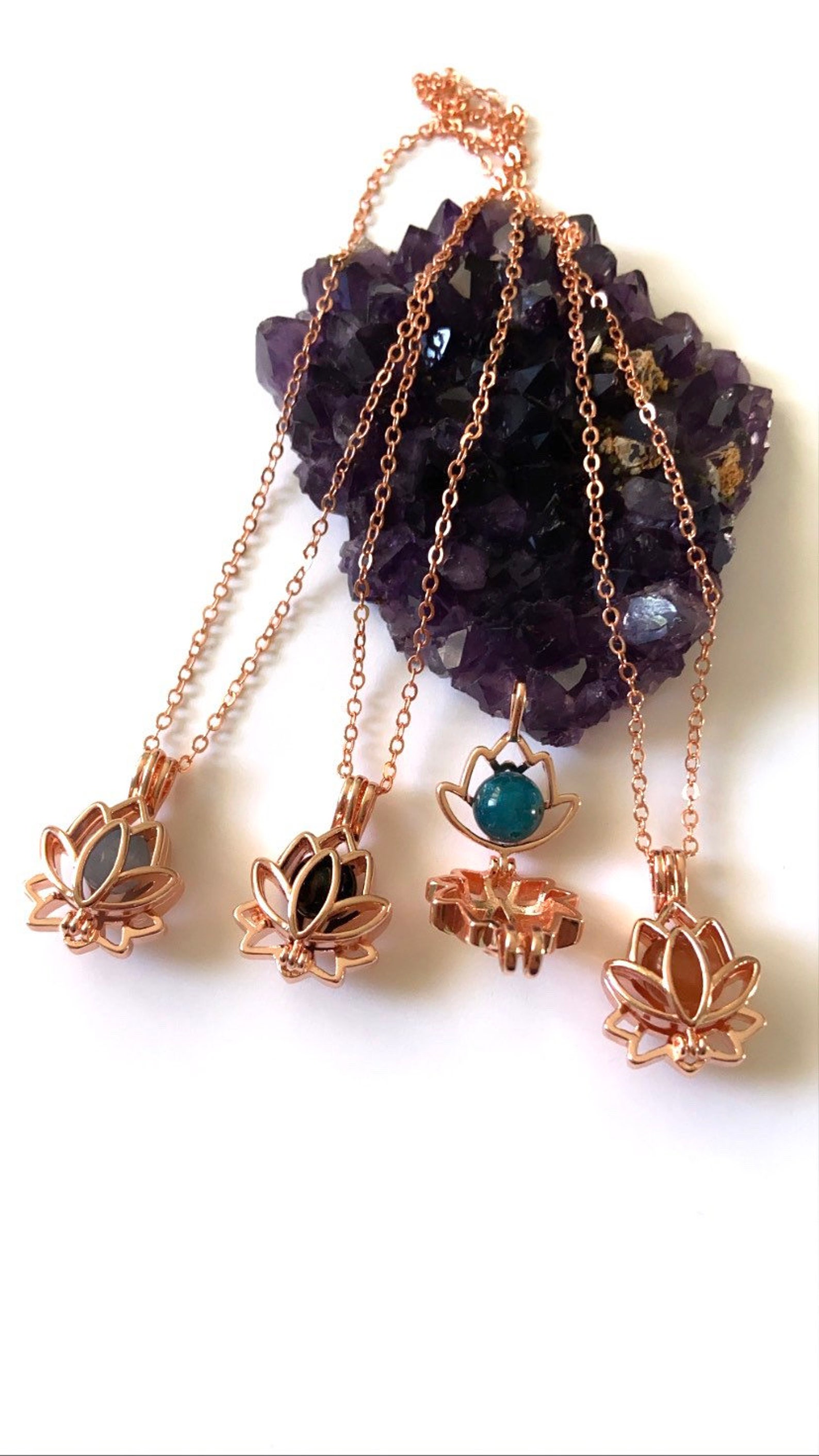 Lotus Locket Necklace/lotus Natural Stone Bead Holder - Etsy