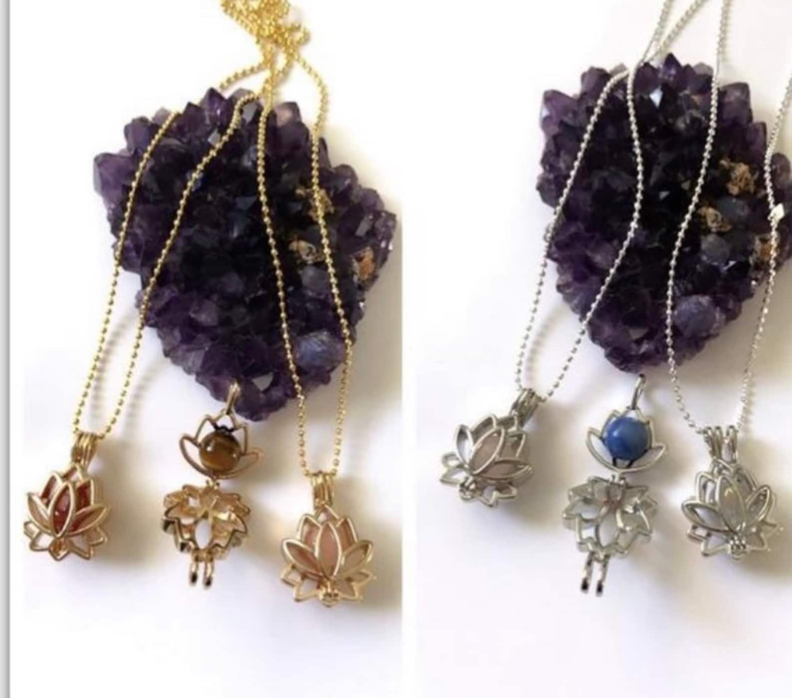 Lotus Locket Necklace/lotus Natural Stone Bead Holder - Etsy
