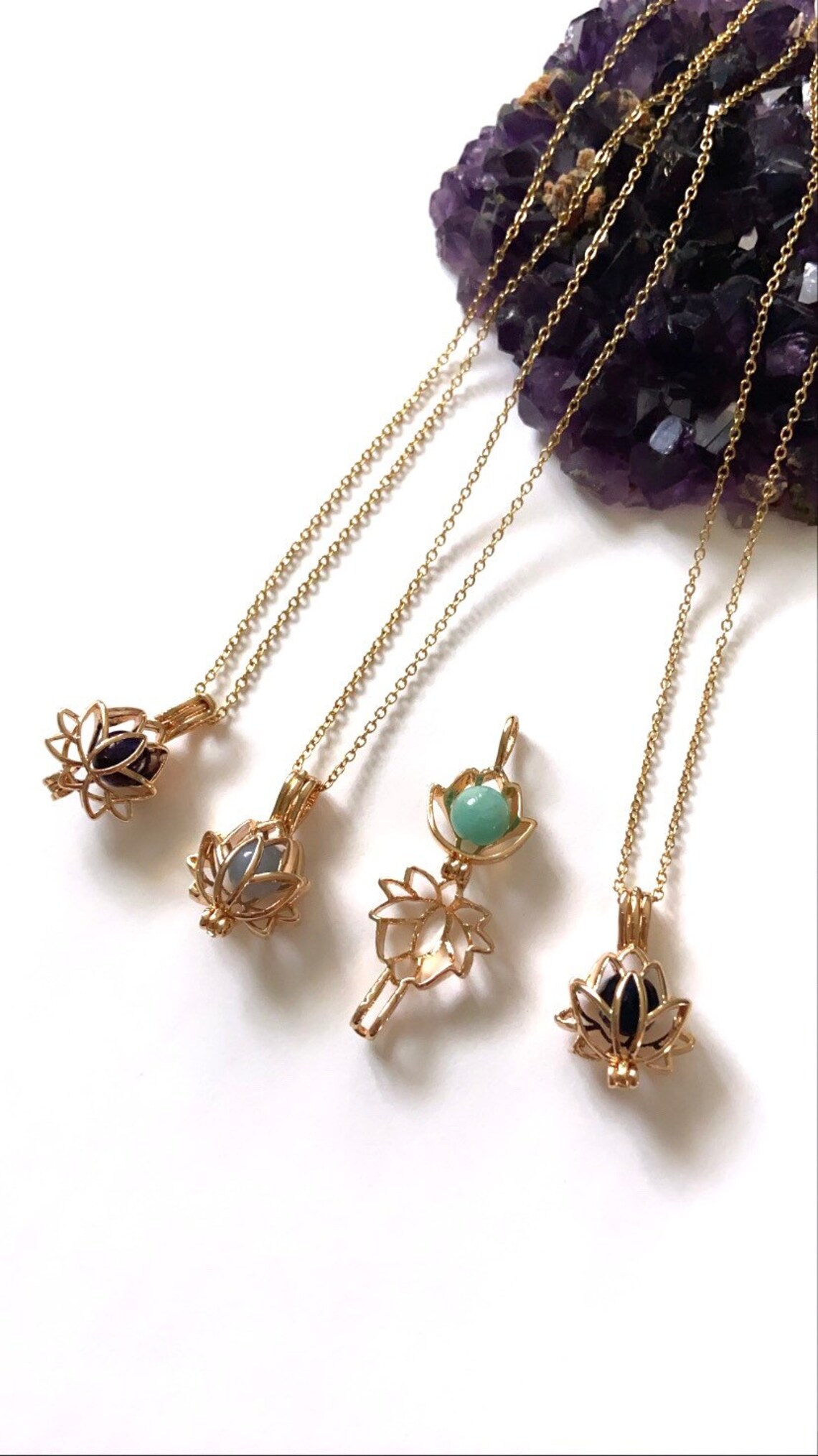 Lotus Locket Necklace/lotus Natural Stone Bead Holder - Etsy