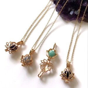 Lotus Locket Necklace/lotus Natural Stone Bead Holder Necklace ...