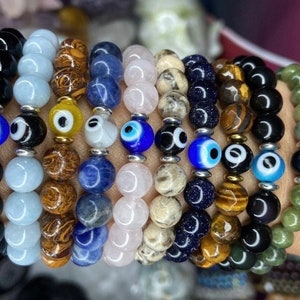 Evil Eye Crystal Bracelets/meditation Bracelets/stackable Stretchy Crystal Bracelets/evil Eye ...